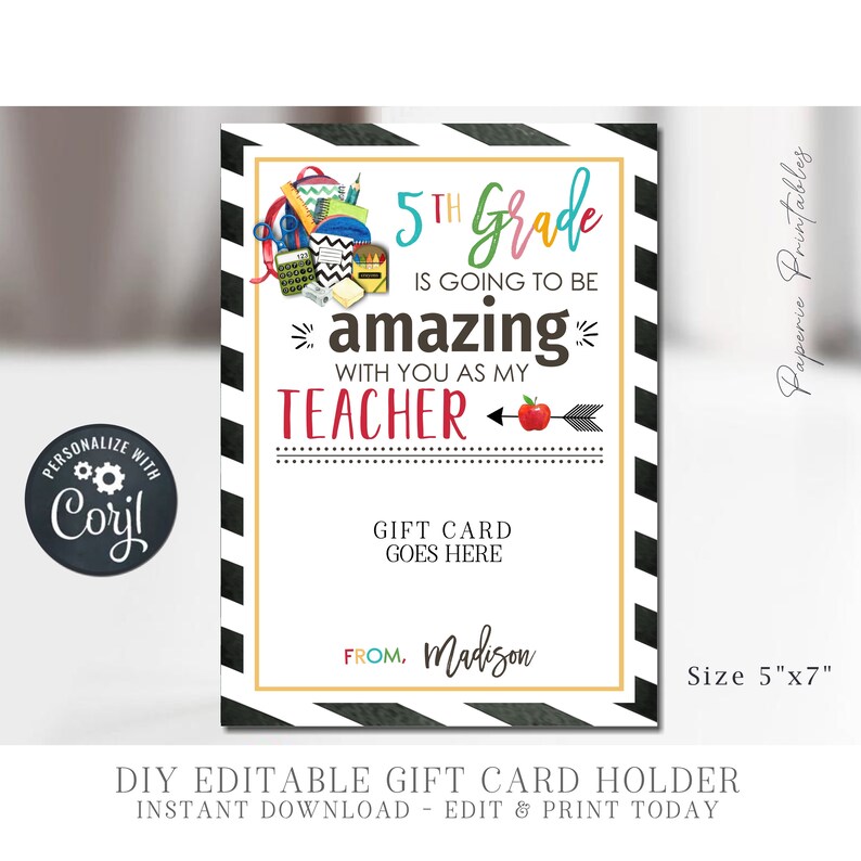EDITABLE First Day of School Teacher Gift Card Back to School - Etsy