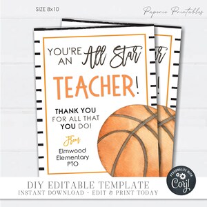 EDITABLE Basketball Teacher Appreciation Sign, All Star Basketball ...