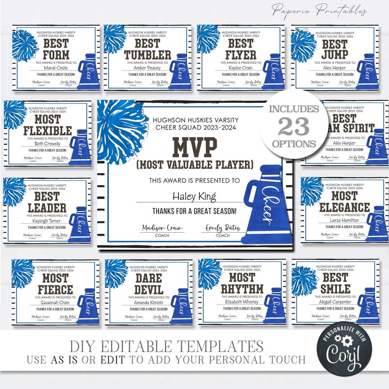 Editable Cheerleading Award Certificate: End of Season Team Awards (DIY ...
