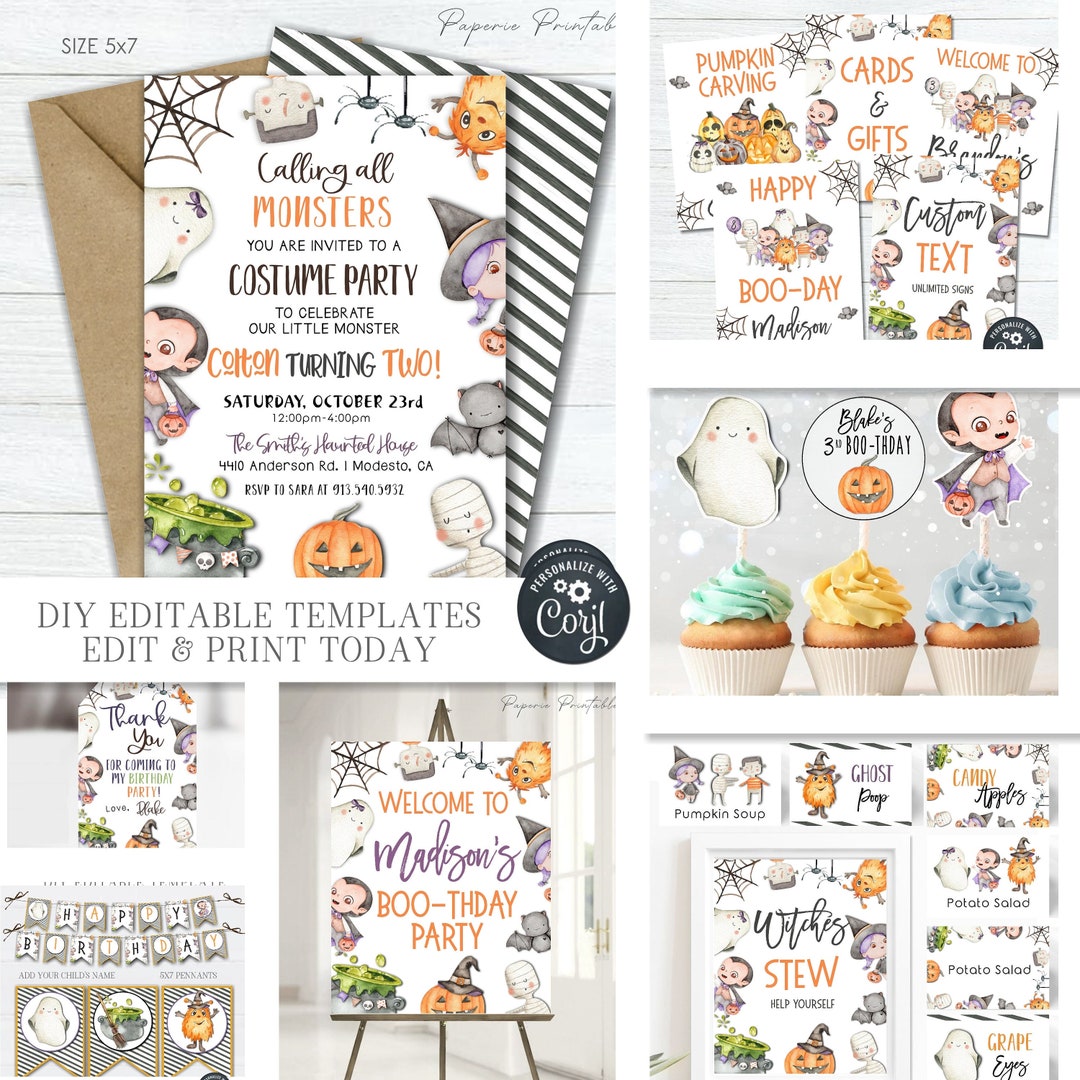 Editable Halloween Birthday Party Bundle: Monster Theme (digital ...
