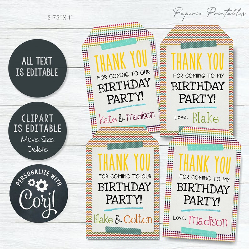 Editable Birthday Thank You Tag Birthday Party Favor Tag - Etsy