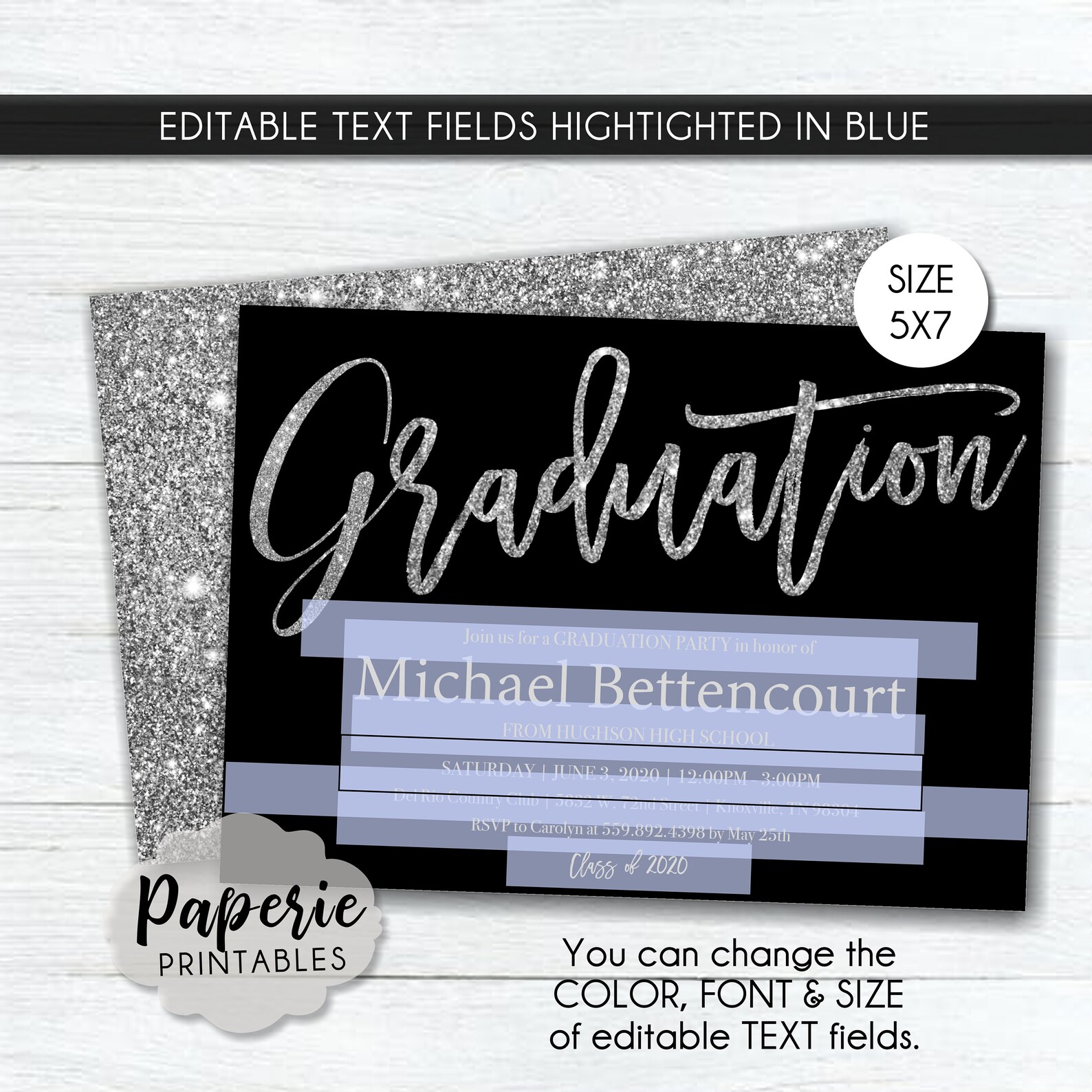 Graduation Party Invitation Template-silver Glitter Graduation | Etsy