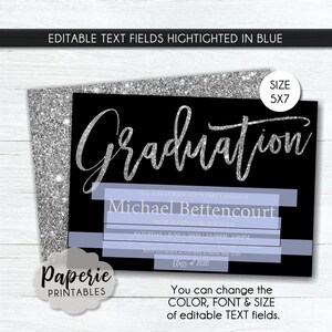 Graduation Party Invitation Template-silver Glitter Graduation ...