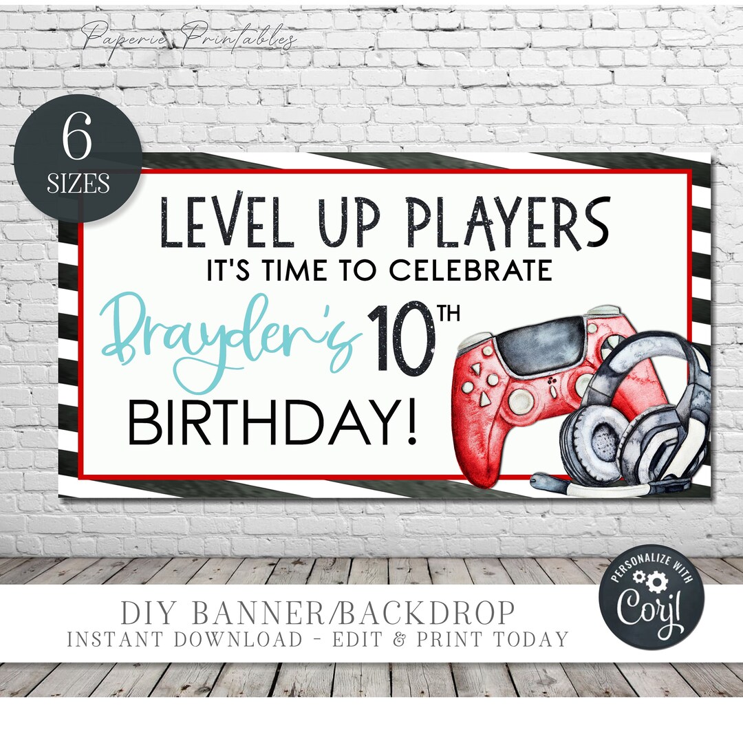 EDITABLE Video Game Birthday Backdrop, Gaming Birthday Banner, Video ...