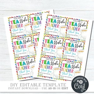 Editable Tea-riffic Teacher Appreciation Gift Tag (digital Download) # ...