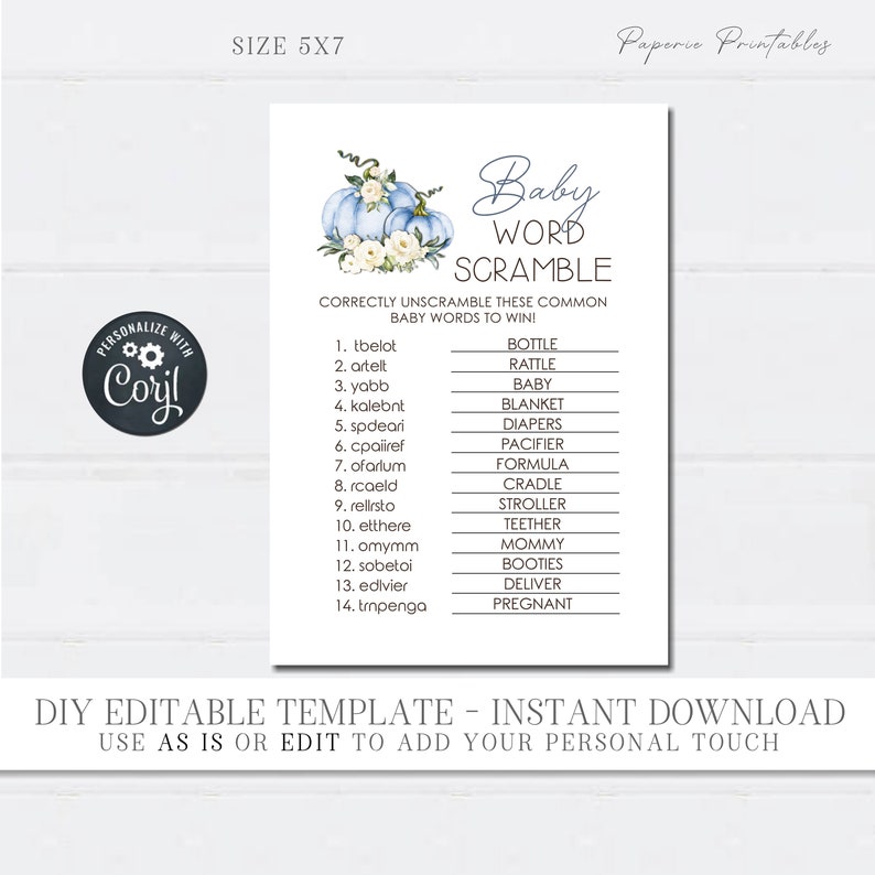 EDITABLE Baby Word Scramble Baby Shower Game Baby Word - Etsy