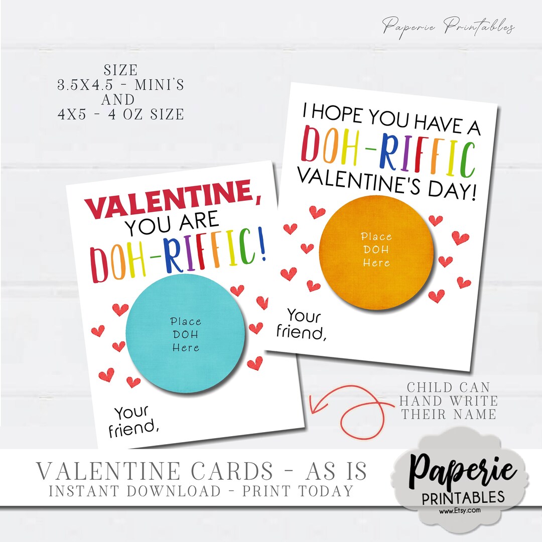 Doh-riffic Valentine Tags, Kids Valentine Cards, A-doh-able Valentine ...