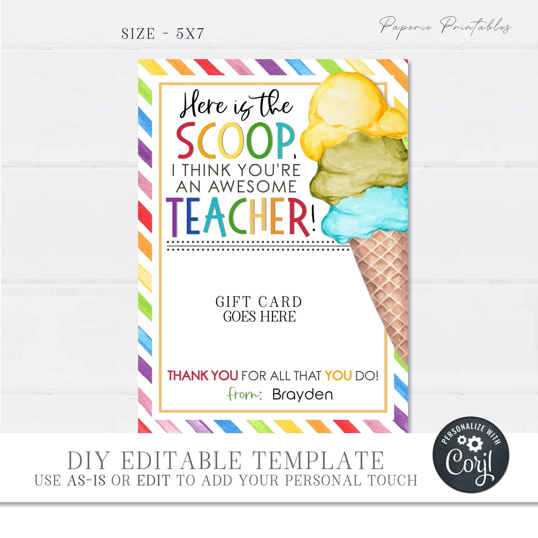 EDITABLE Teacher Appreciation Gift Card Holder, Here's the Scoop ...