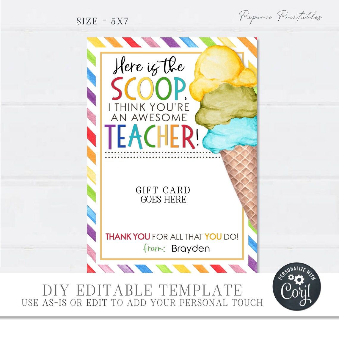 EDITABLE Teacher Appreciation Gift Card Holder Here's the - Etsy