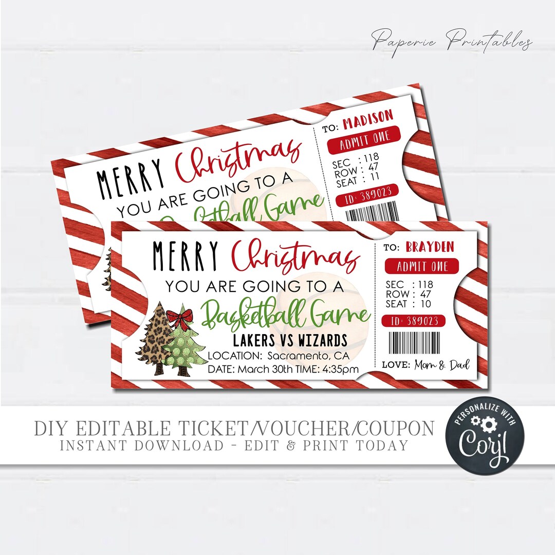 Editable Christmas Basketball Game Ticket: Stocking Stuffer (digital ...