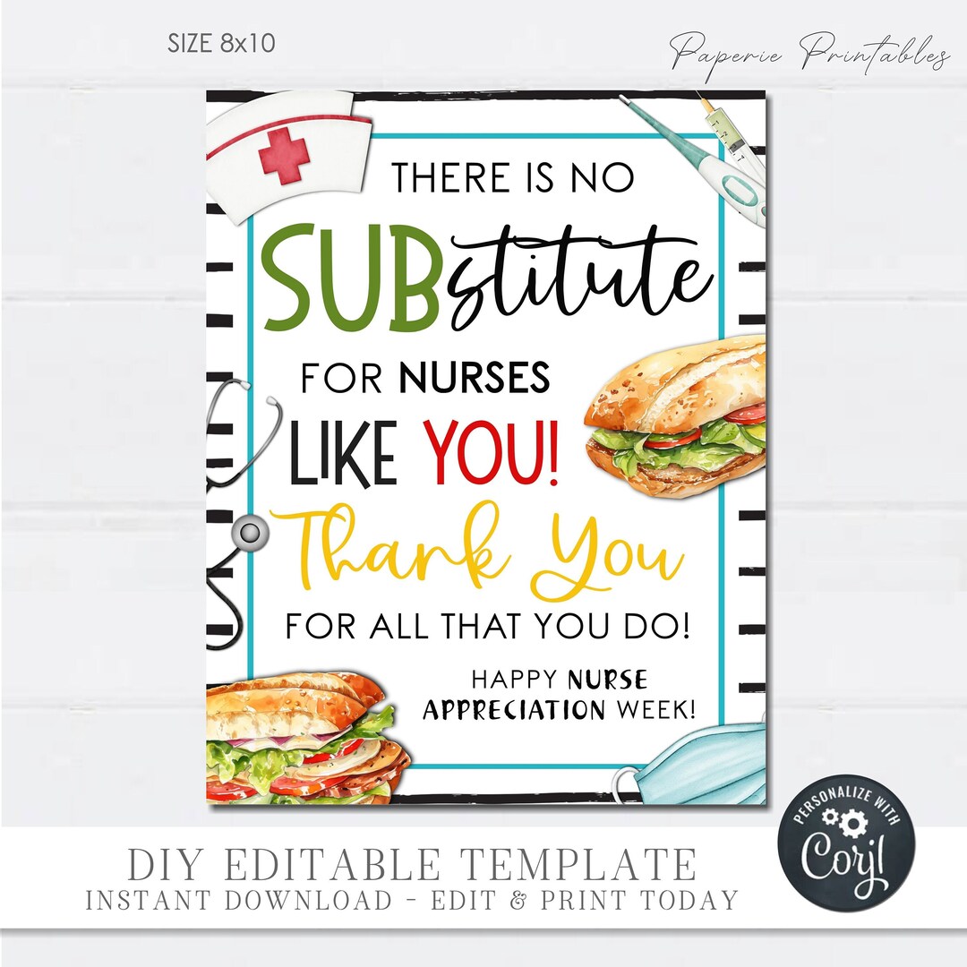 EDITABLE Nurse Lunch Appreciation Sign, Thank You Nurse Appreciation ...