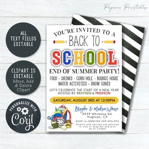 EDITABLE Back to School Party Invitation - End of Summer Party ...