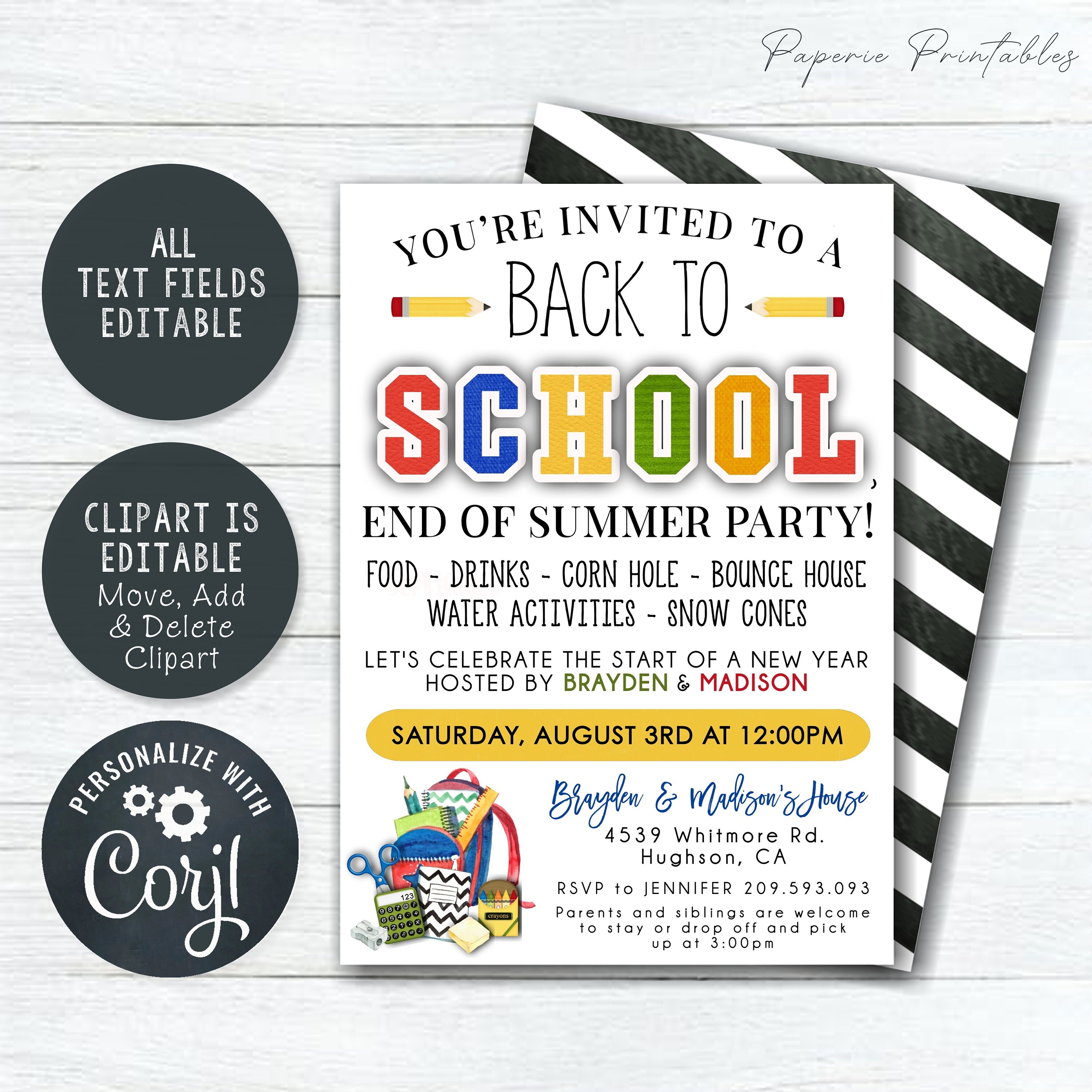 Editable Back to School Party Invitation (DIY Corjl Template) - Etsy