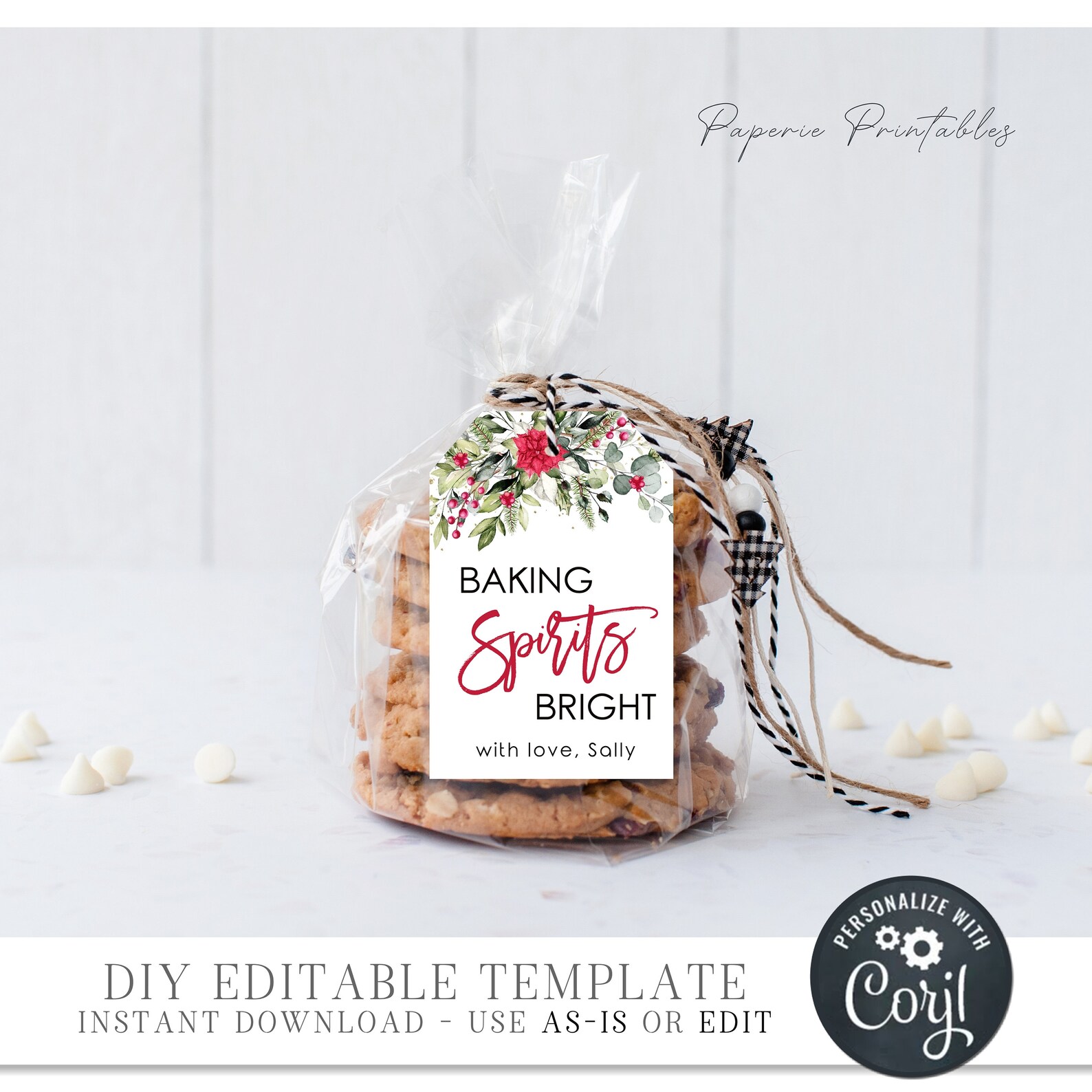 Editable Baking Spirits Bright Tag, Baking Spirits Bright Gift Tag ...