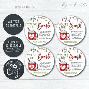 Editable Christmas You're the Bomb Gift Tag, Christmas Hot Chocolate ...