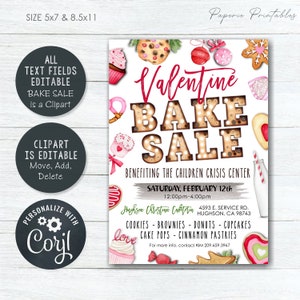 EDITABLE Valentine Bake Sale Flyer, Valentine School Bake Sale Flyer ...