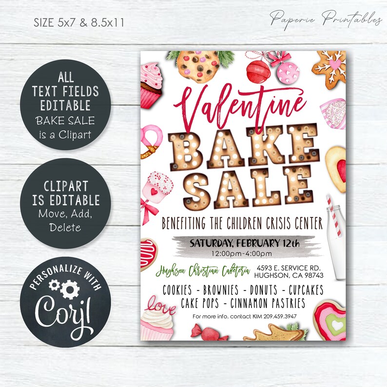 EDITABLE Valentine Bake Sale Flyer Valentine School Bake Sale - Etsy