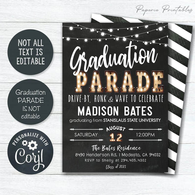 Editable Graduation Parade Invitation: Photo Option (DIY Corjl Template ...