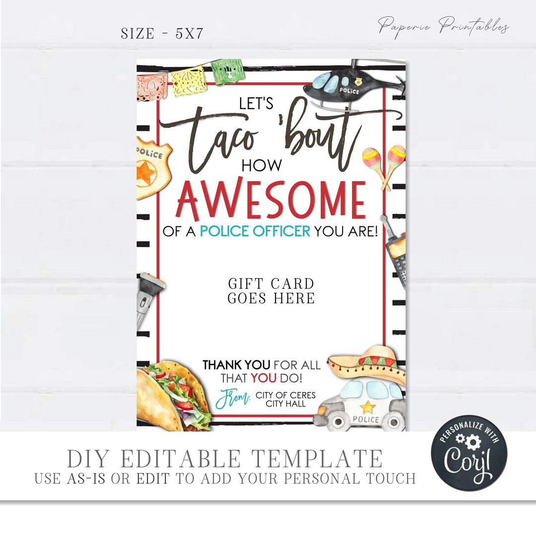 Taco Police Appreciation Gift Card Holder: Editable DIY Template - Etsy