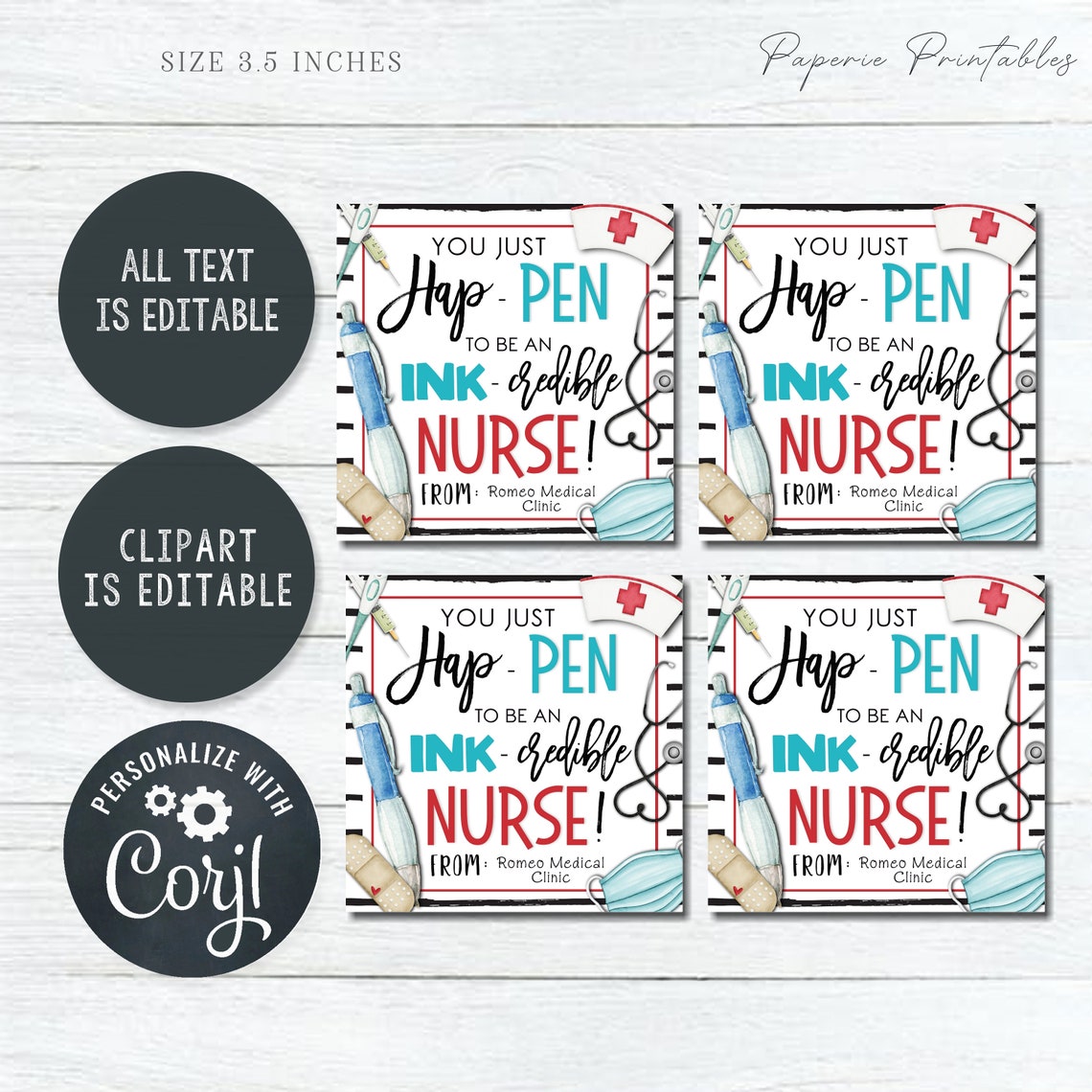 Editable Nurse Appreciation Gift Tags: Ink-credible Design (DIY Corjl ...