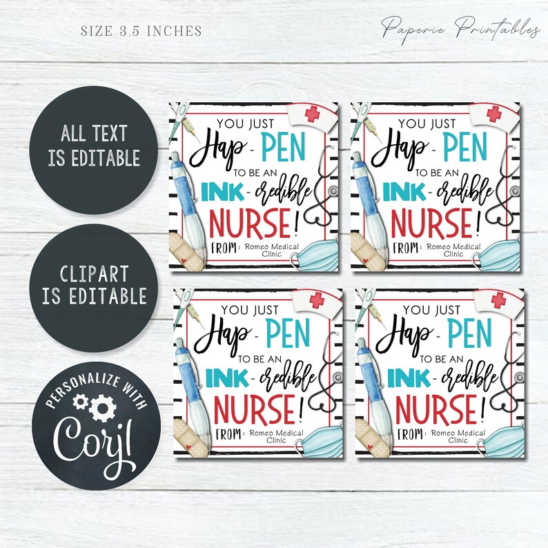 Editable Nurse Appreciation Gift Tags: Ink-credible Design (DIY Corjl ...