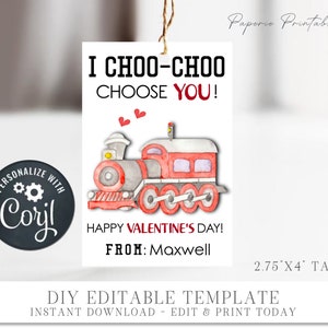 Editable Train Valentine Tags, Kids Valentine Cards, School Valentine ...