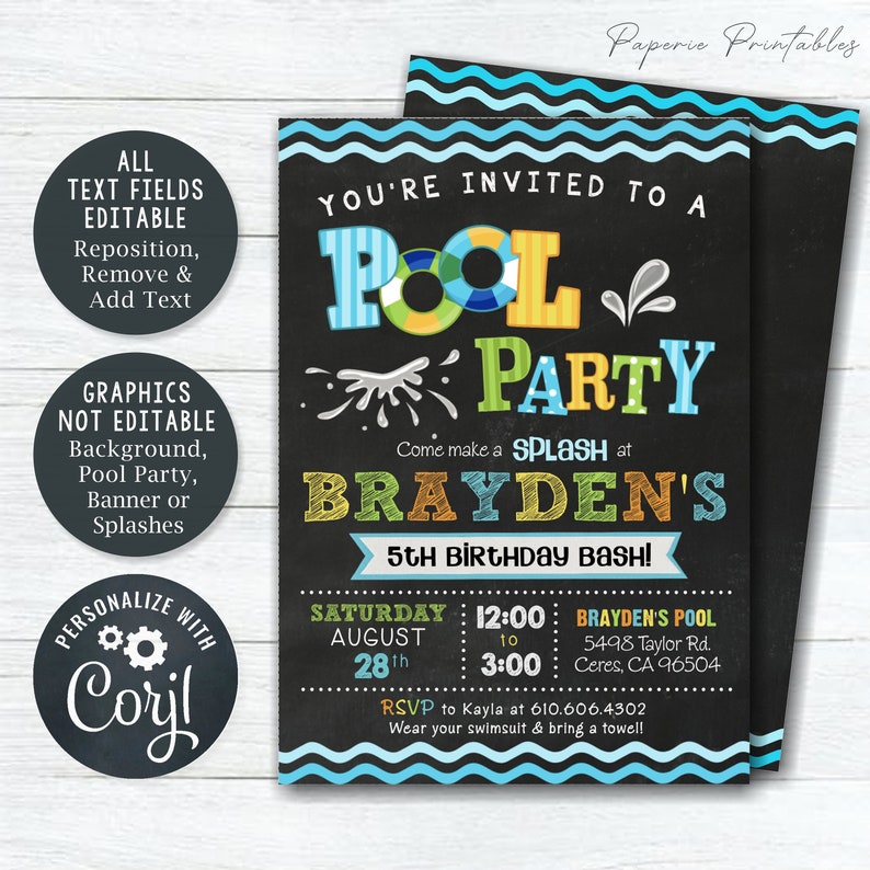 EDITABLE Boy Pool Party Birthday Invitation Pool Party - Etsy