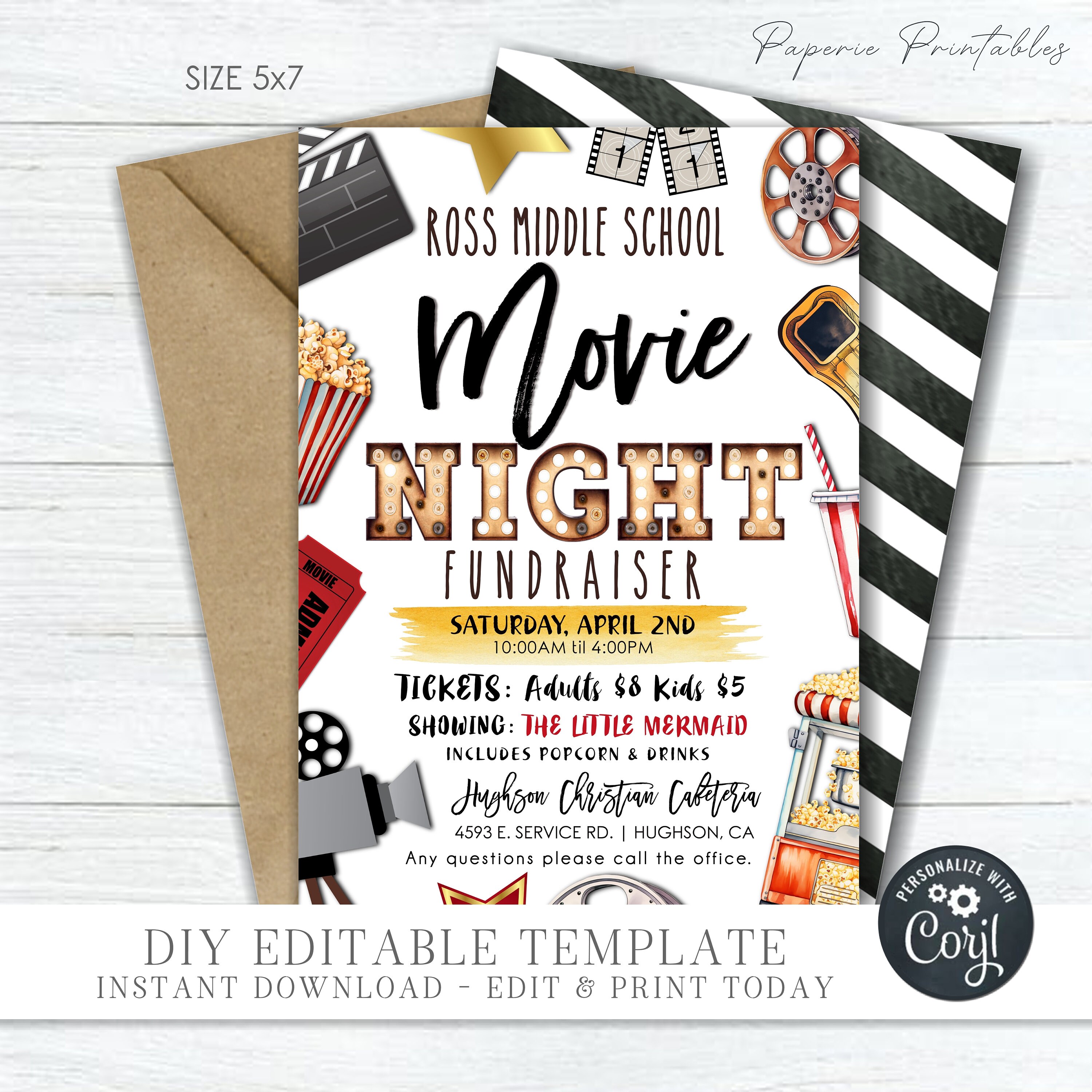 Editable Movie Night Fundraiser Flyer Template (DIY W/corjl) #FLYR03 - Etsy