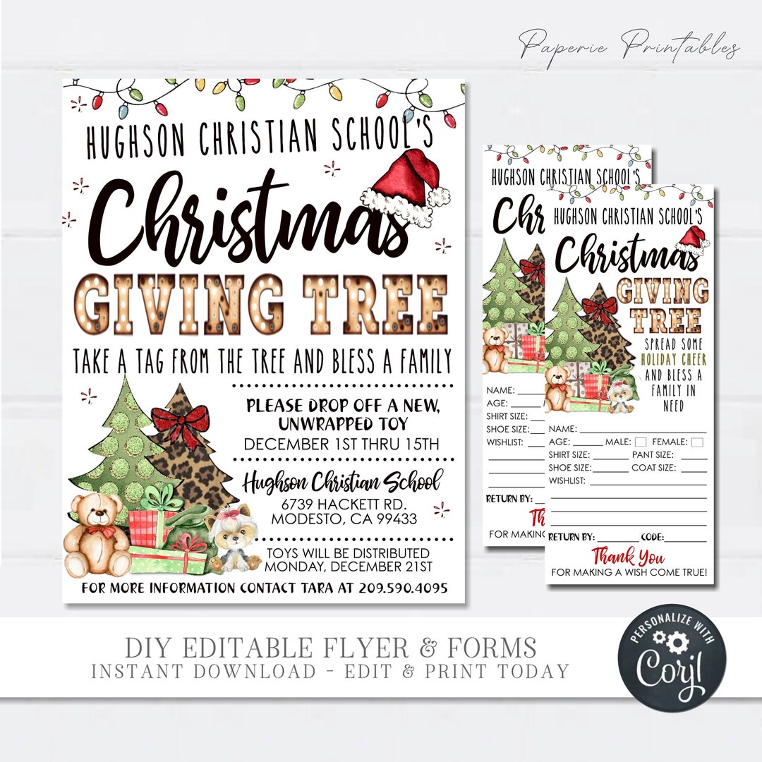 EDITABLE Giving Tree Flyer and Tags, Christmas Giving Tree Flyer ...