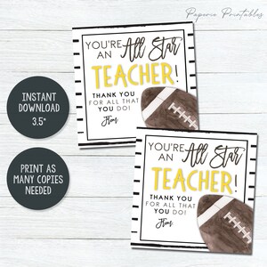 EDITABLE Teacher Appreciation Gift Tag, Football Teacher Appreciation ...