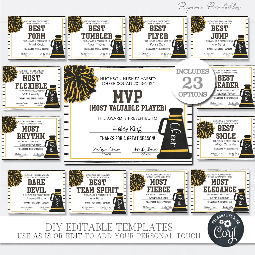 Editable Cheerleading Awards: End of Season Team Certificate (DIY W ...