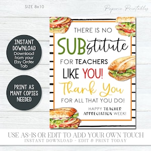 EDITABLE Sub-stitue Teacher Appreciation Sign, Teacher Appreciation ...