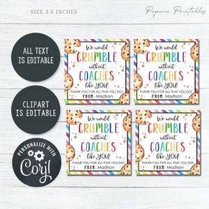 EDITABLE Cookie Coach Appreciation Gift Tag, Thank You Coach ...