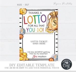EDITABLE Lotto Teacher Appreciation Gift Ticket Holder, Thanks a LOTTO ...