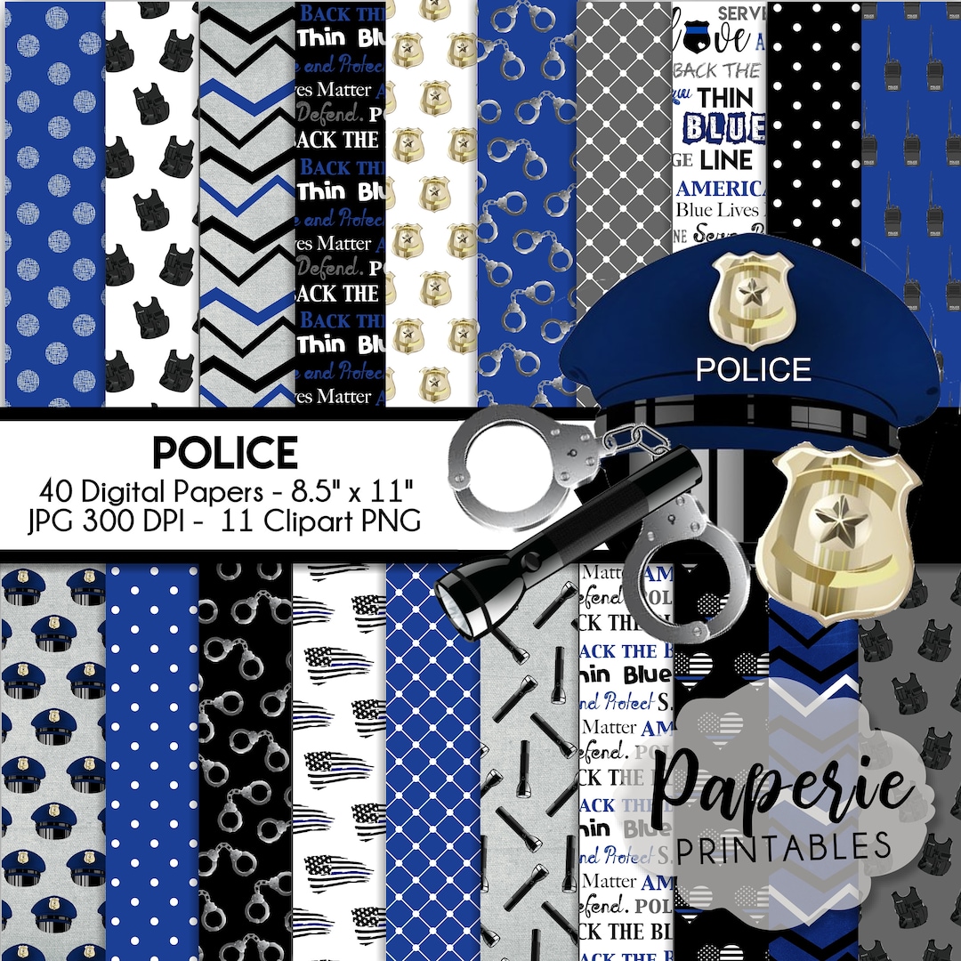 Police Digital Paper - 8.5x11 Digital Scrapbooking Paper - 40 Papers ...