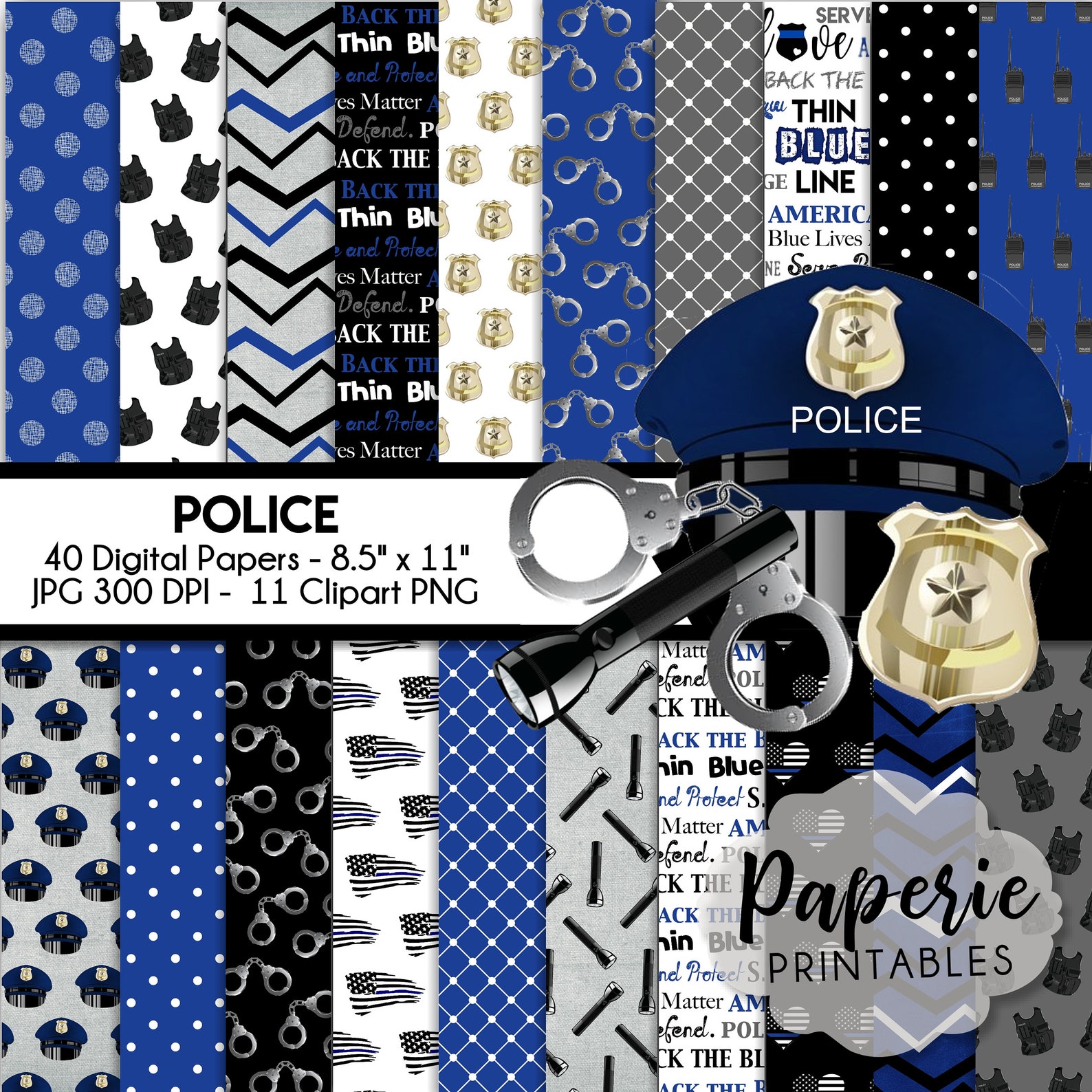 Police Digital Paper 8.5x11 Digital Scrapbooking Paper 40 | Etsy