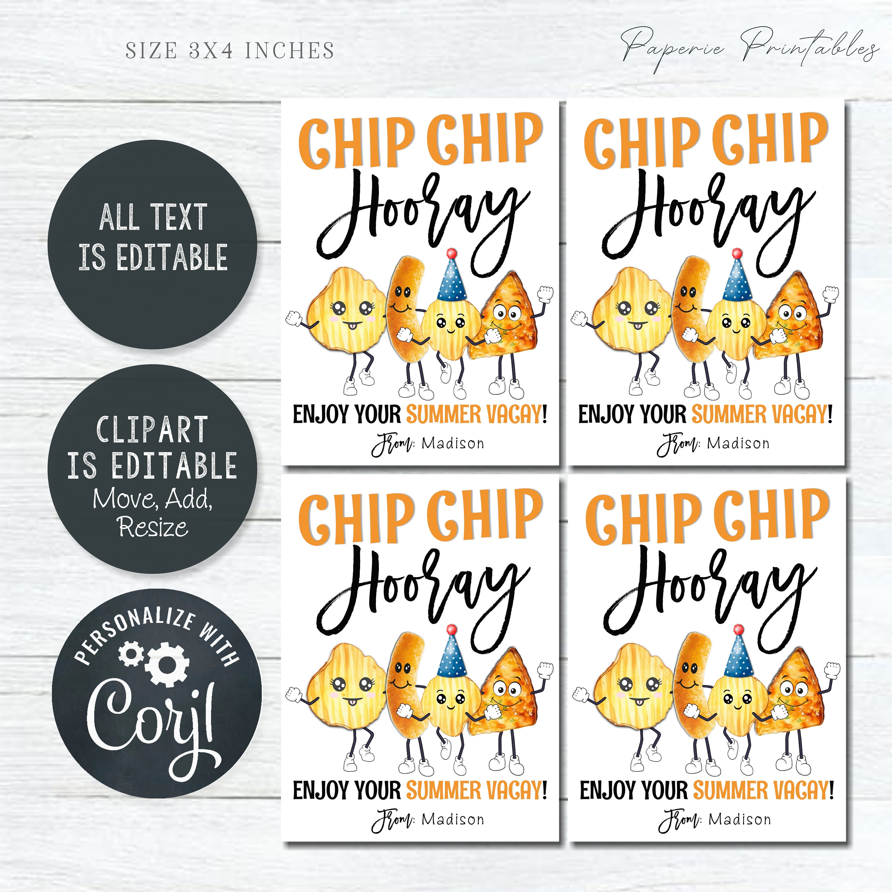 EDITABLE Thank You Teacher Gift Tag, End of School Chips Gift Tag, Chip ...