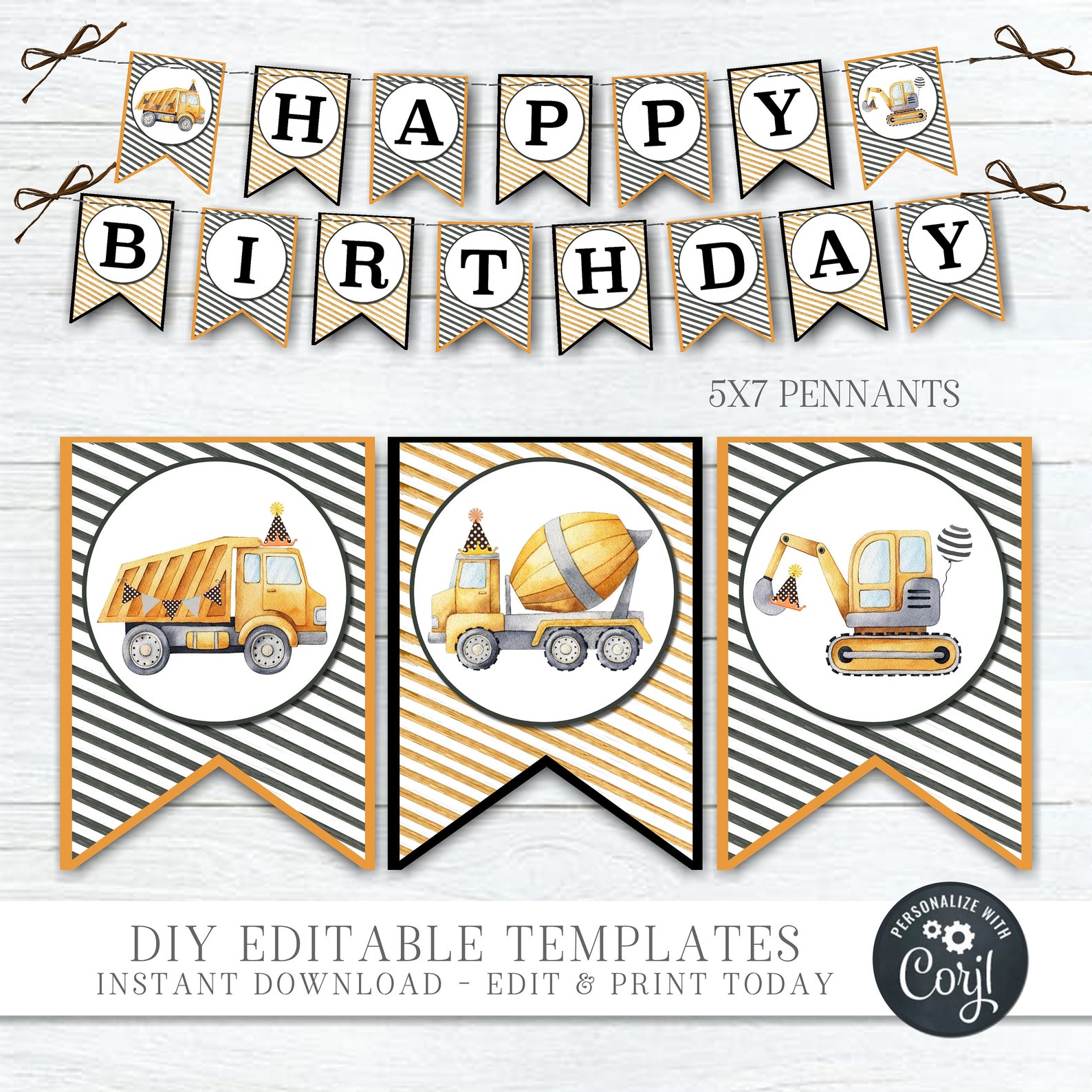 EDITABLE Construction Happy Birthday Banner Construction - Etsy