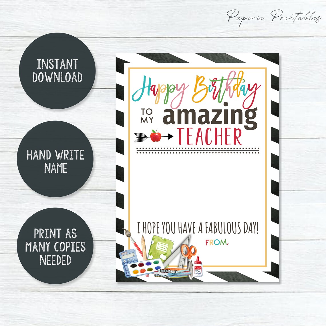 Editable Teacher Birthday Gift Card Holder (DIY Corjl Printable) - Etsy