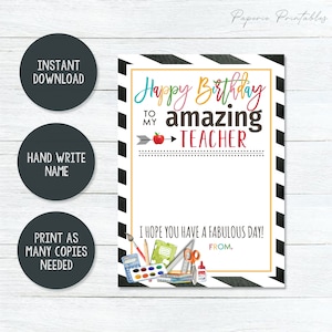 EDITABLE Amazing Teacher Birthday Gift Ticket Holder, Teacher Birthday ...