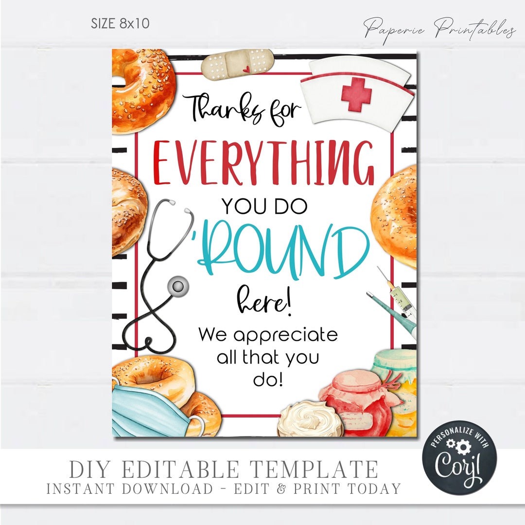 EDITABLE Bagel Nurse Appreciation Sign, Nurse Appreciation Breakfast ...