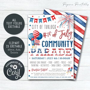 EDITABLE 4th of July Community Parade Flyer - 4th of July Celebration ...