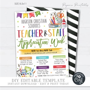 EDITABLE Teacher Appreciation Week Flyer, School Staff Appreciation ...