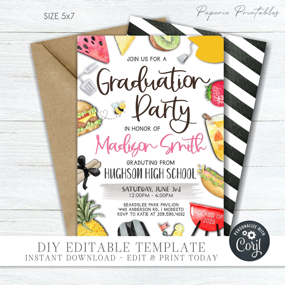Editable Graduation BBQ Invitation Template: Picnic Party (DIY Corjl) # ...