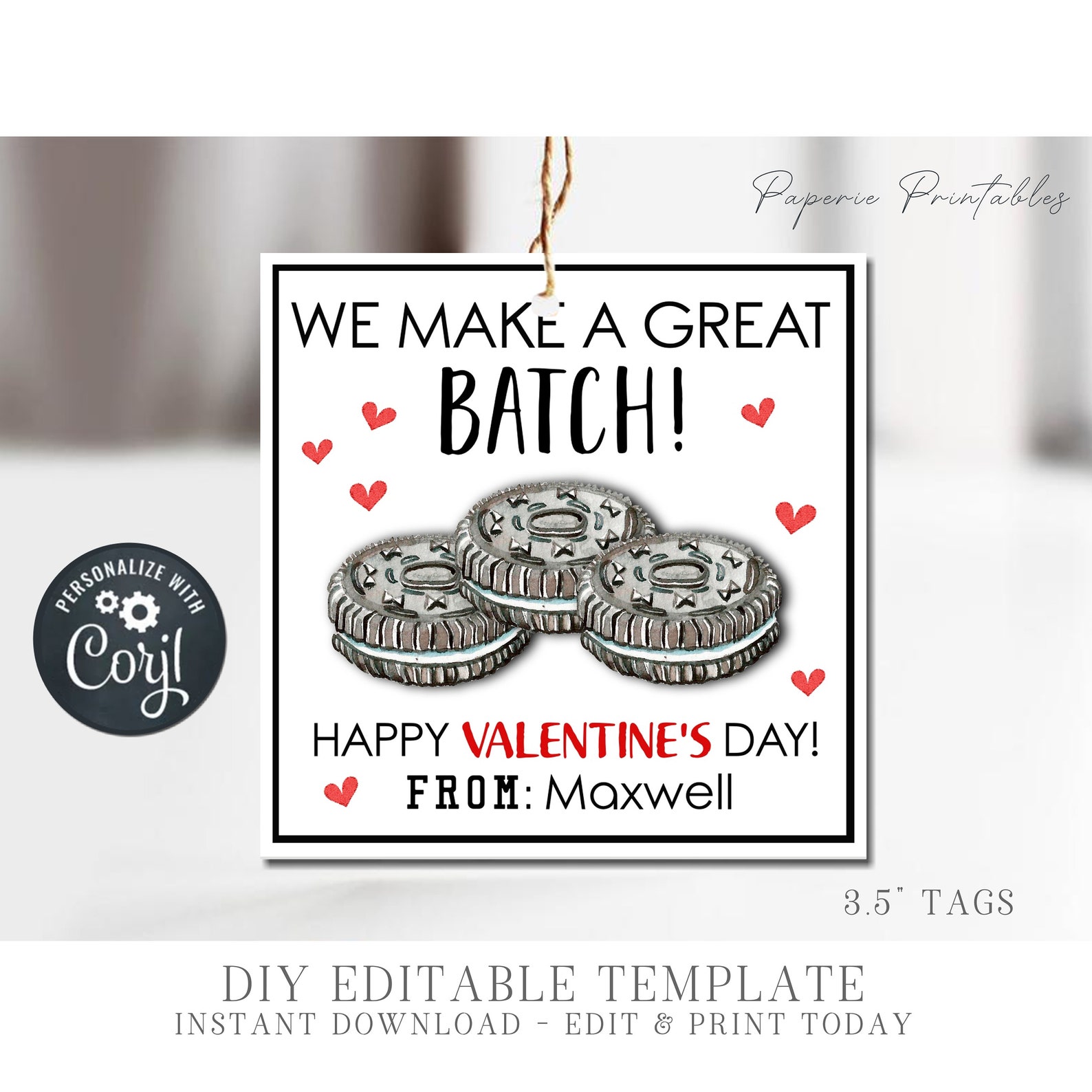 EDITABLE Cookie Valentine Cards Cookie Valentine Tags School - Etsy