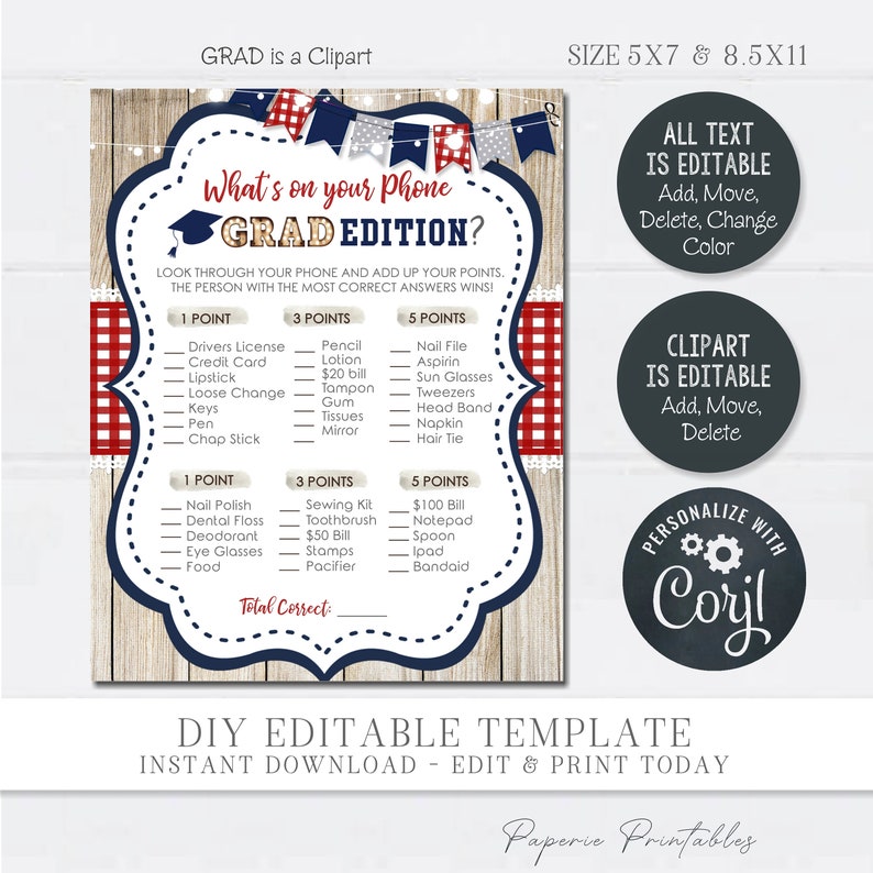 Editable What's on Your Phone Graduation Party Game - Etsy