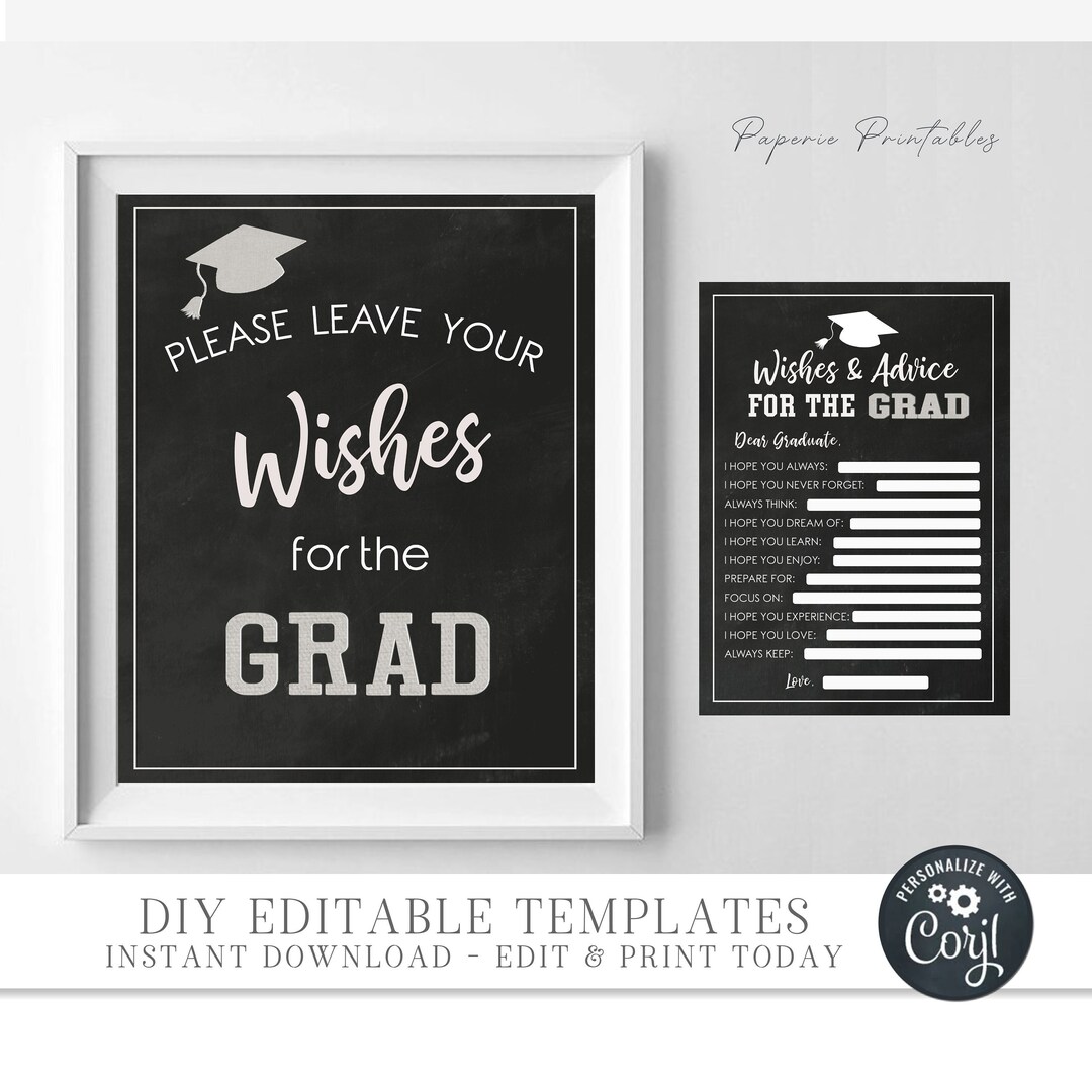 Graduation Advice Cards: Wishes for the Graduate (editable Corjl ...