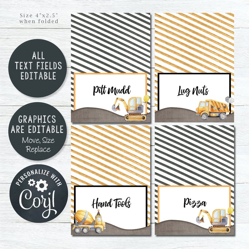 EDITABLE Construction Birthday Party Food Tent Labels DIY - Etsy