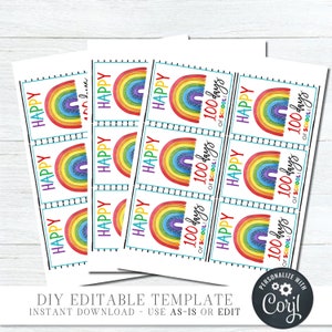 EDITABLE Happy 100th Day of School Tags, 100 Days of School Gift Tag ...
