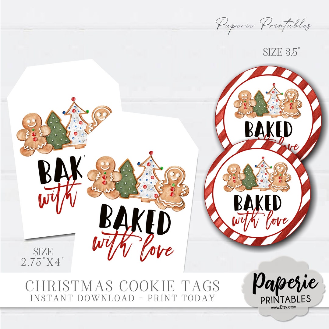 Baked With Love Tags, Christmas Cookie Tags, Cookie Tags, Bake With ...